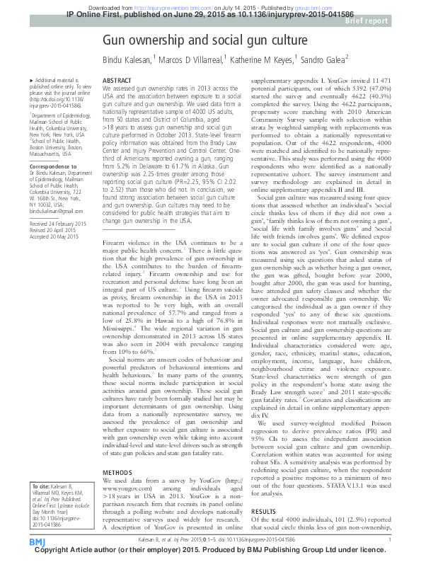 (PDF) Gun ownership and social gun culture