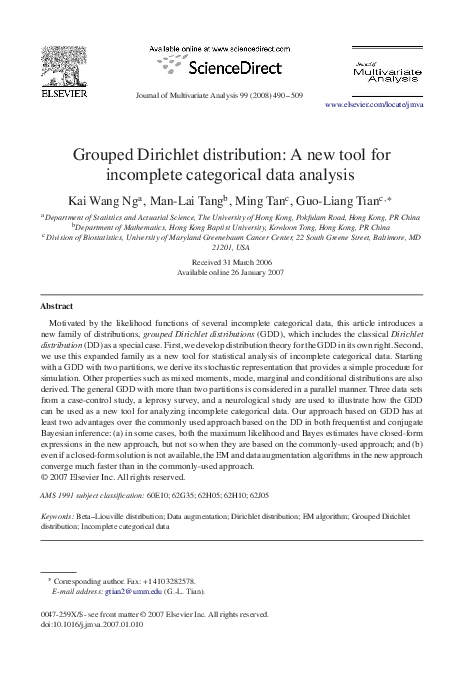 (PDF) Grouped Dirichlet distribution: A new tool for incomplete categorical data analysis