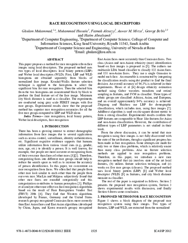 (PDF) Race recognition using local descriptors
