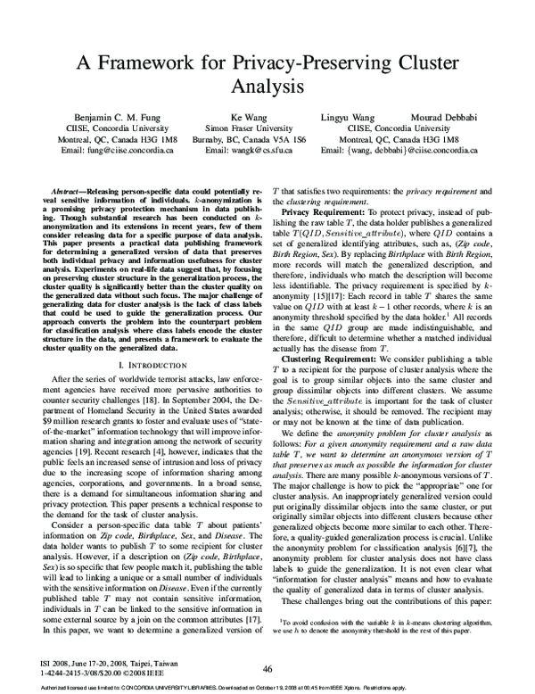 (PDF) A framework for privacy-preserving cluster analysis