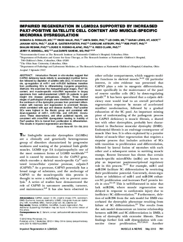 (PDF) Impaired regeneration in LGMD2A supported by increased PAX7 ...