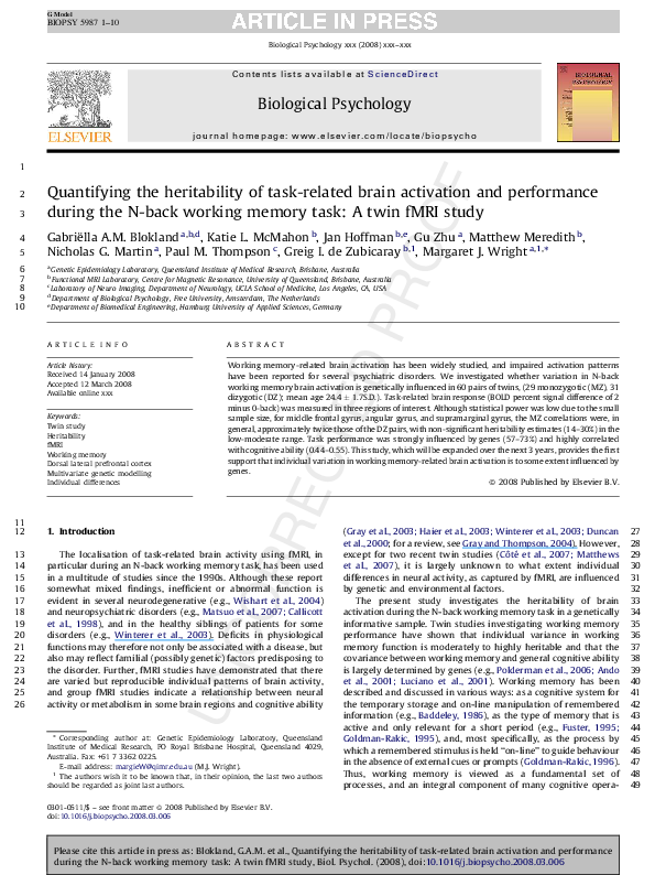(PDF) Quantifying the heritability of task-related brain activation and performance during the N ...