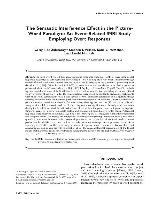 (PDF) The semantic interference effect in the picture-word paradigm: An ...