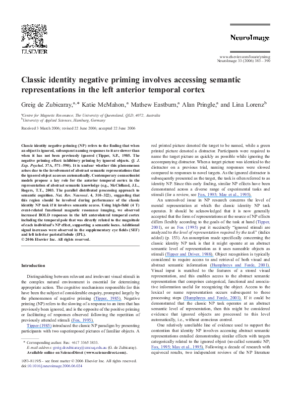(PDF) Classic identity negative priming involves accessing semantic ...