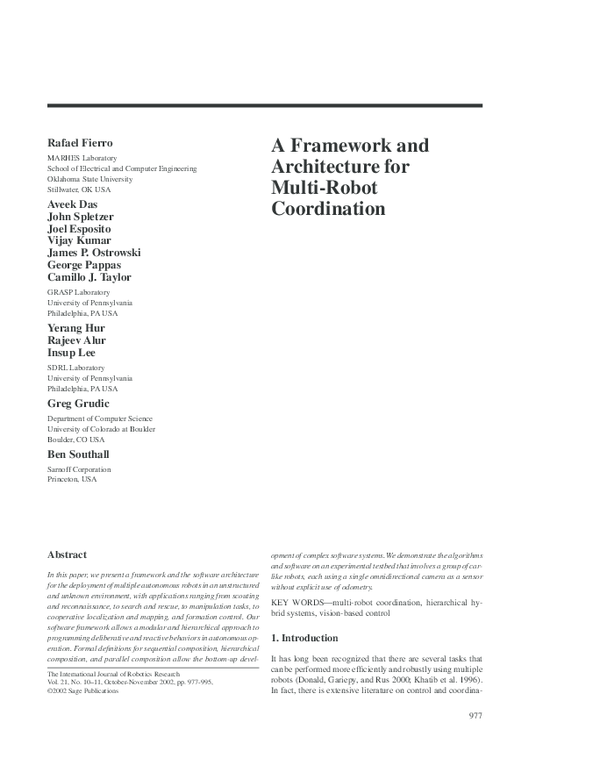(PDF) A Framework and Architecture for Multi-Robot Coordination