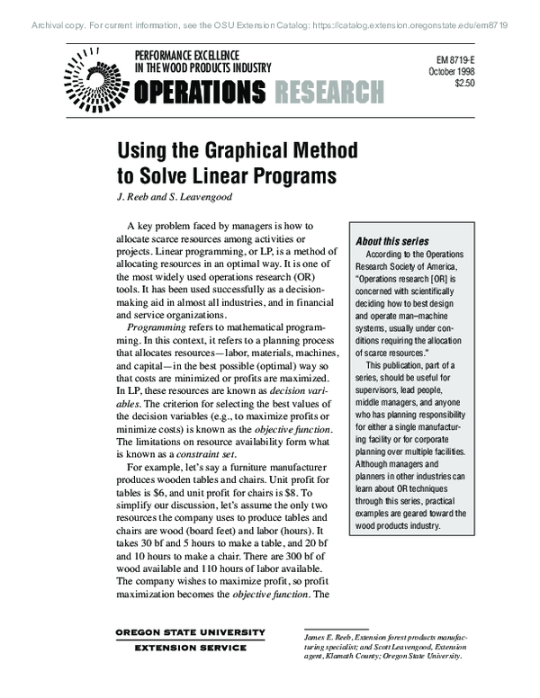 (PDF) Using the Graphical Method to Solve Linear Programs