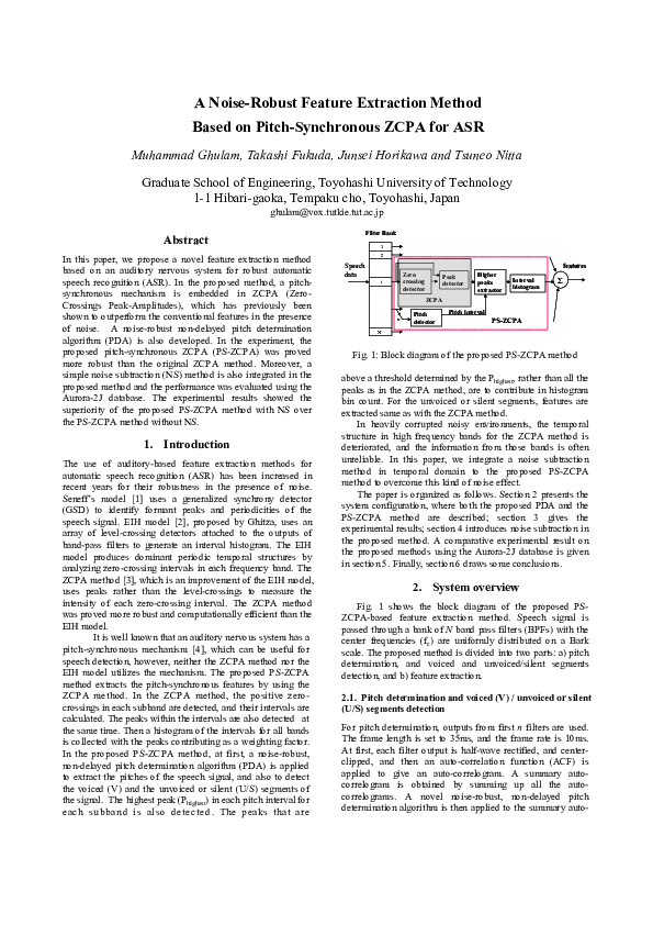 Pdf A Noise Robust Feature Extraction Method Based On Pitch Synchronous Zcpa For Asr