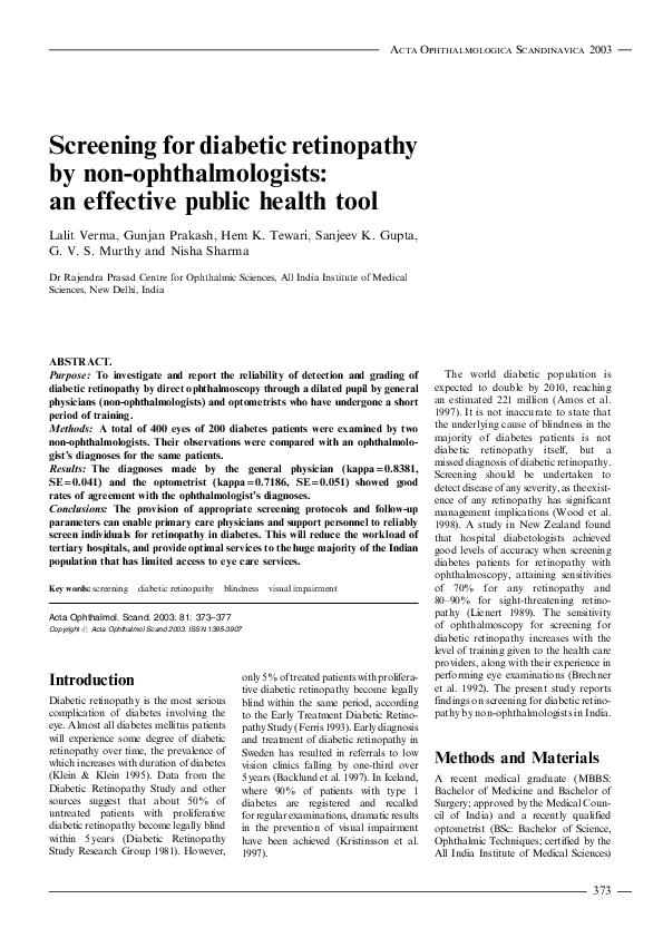 (PDF) Screening for diabetic retinopathy by non-ophthalmologists: an ...