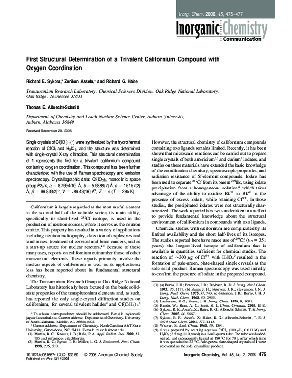 (PDF) First Structural Determination of a Trivalent Californium ...