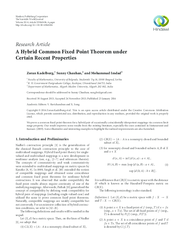 (PDF) A Hybrid Common Fixed Point Theorem under Certain Recent Properties