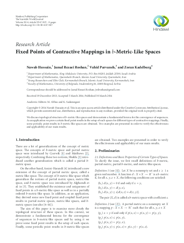 (PDF) Fixed Points of Contractive Mappings in -Metric-Like Spaces