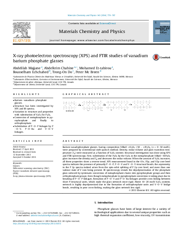 (PDF) X-ray photoelectron spectroscopy (XPS) and FTIR studies of ...