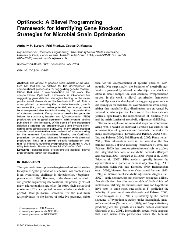 (PDF) Optknock: A bilevel programming framework for identifying gene ...