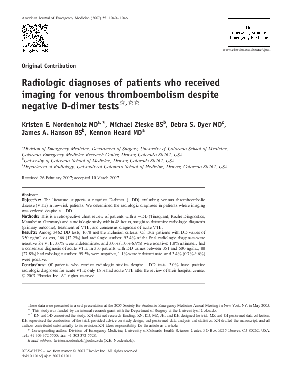 (PDF) Radiologic diagnoses of patients who received imaging for venous ...