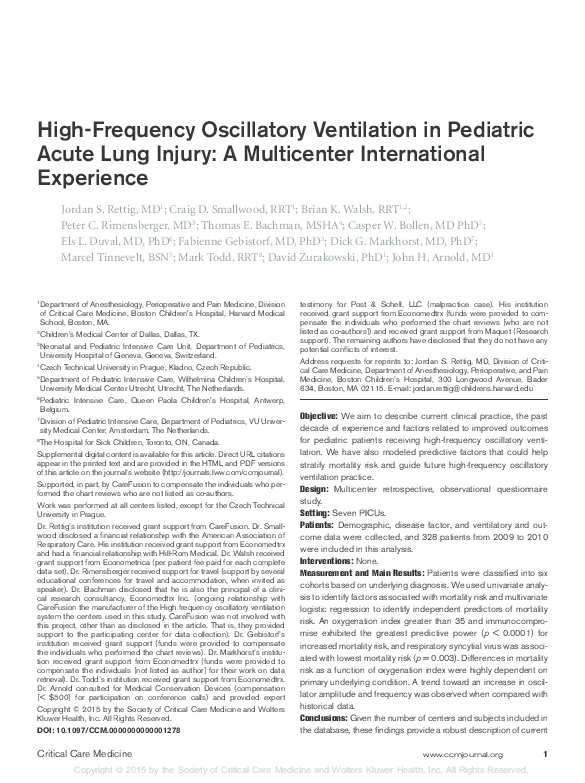 (PDF) High-frequency oscillatory ventilation in pediatric respiratory ...