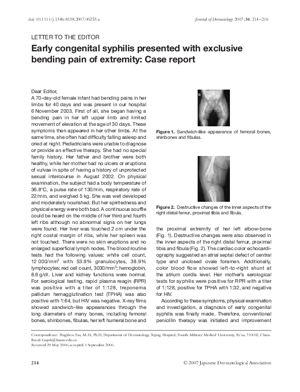 (PDF) Early congenital syphilis presented with exclusive bending pain ...