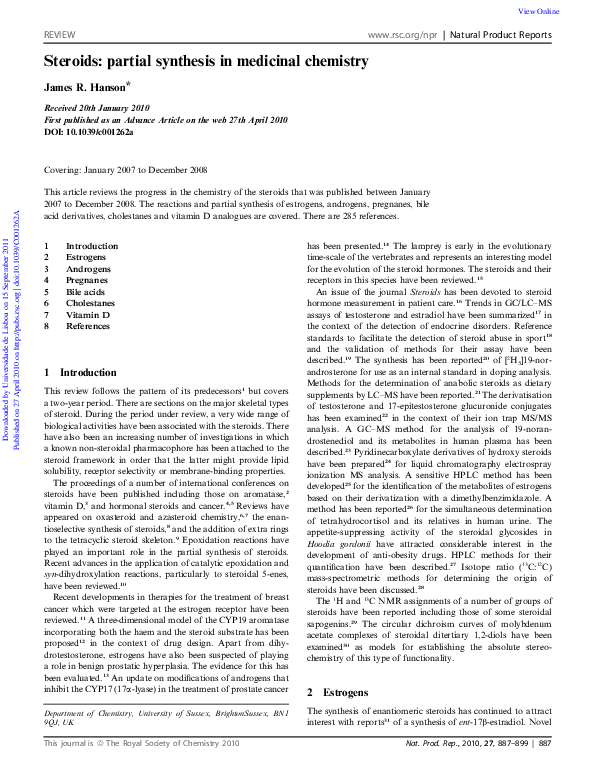 (PDF) Steroids: partial synthesis in medicinal chemistry
