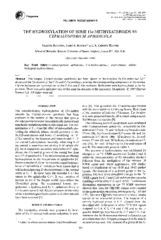 (PDF) The hydroxylation of some 13α-methylsteroids by Cephalosporium ...
