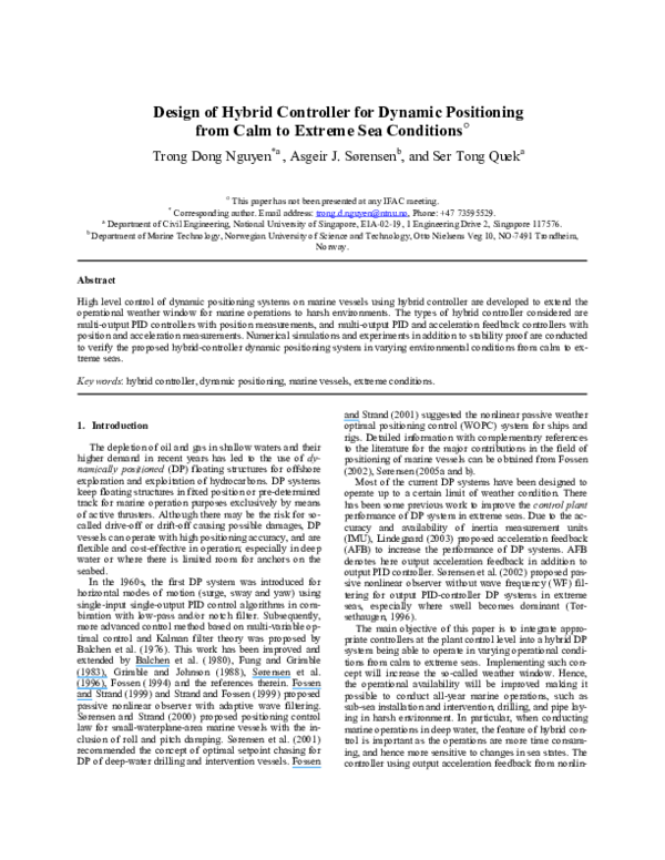 (PDF) Design of hybrid controller for dynamic positioning from calm to ...