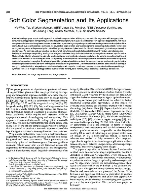 (PDF) Soft Color Segmentation and Its Applications