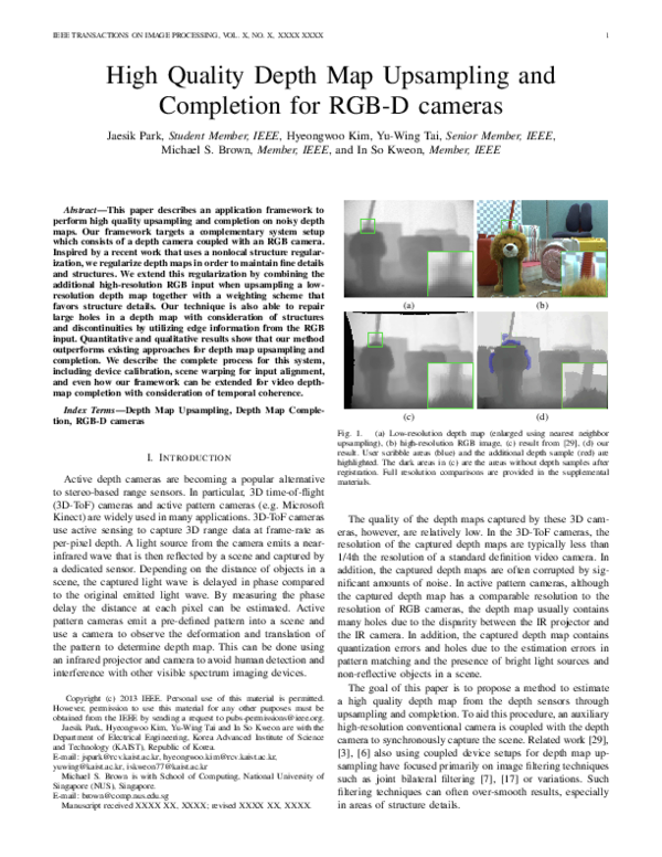 (PDF) High-quality depth map upsampling and completion for RGB-D cameras