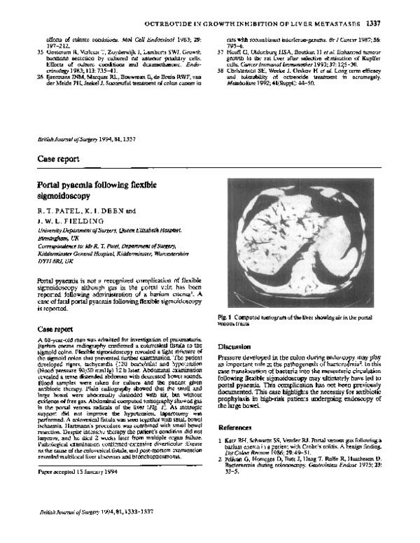 (PDF) Portal pyaemia following flexible sigmoidoscopy