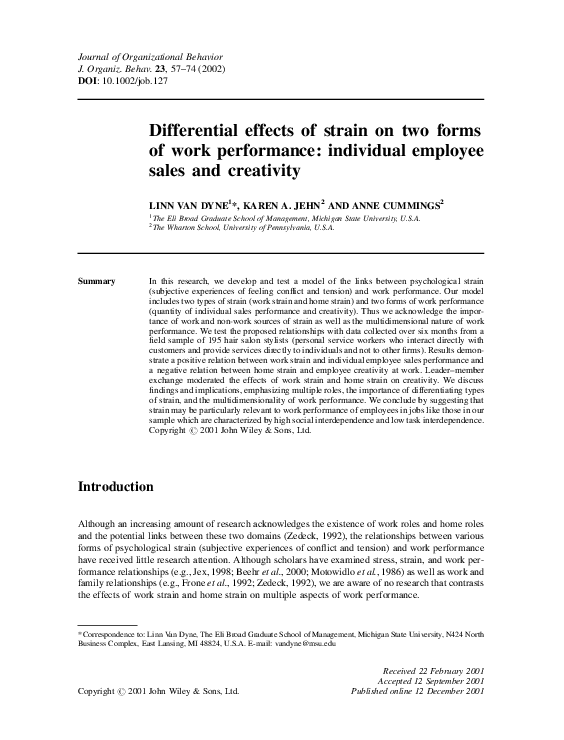 (PDF) Differential effects of strain on two forms of work performance ...