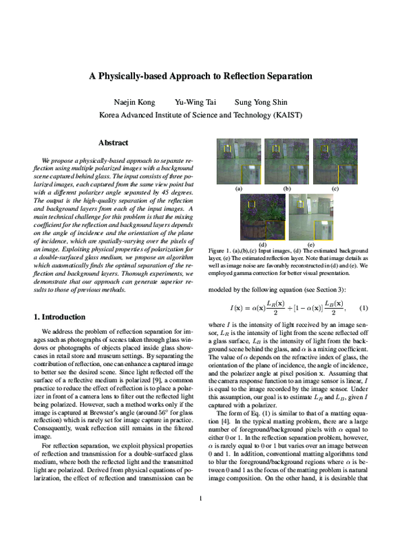 Pdf A Physically Based Approach To Reflection Separation From Physical Modeling To