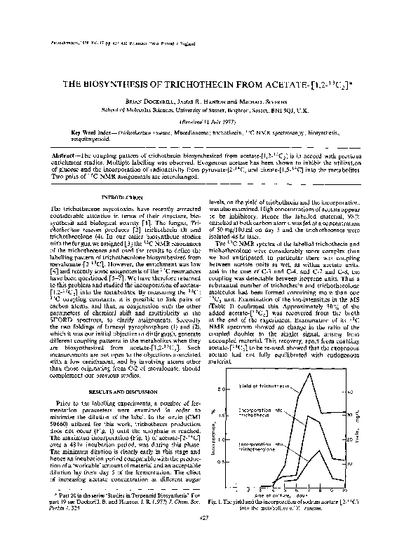 (PDF) The biosynthesis of trichothecin from acetate- [1,2- 13C2]☆