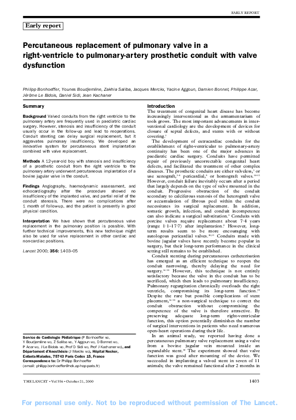 (PDF) Percutaneous replacement of pulmonary valve in a right-ventricle ...