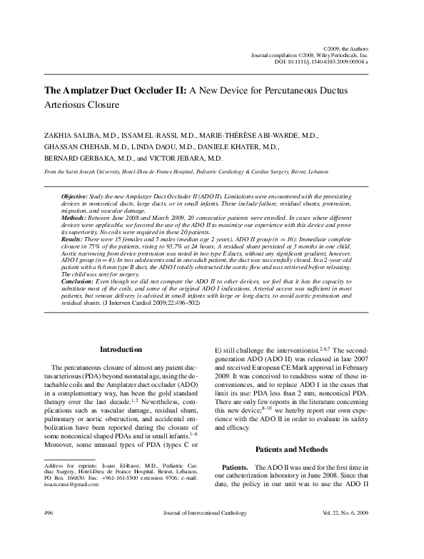 (PDF) The Amplatzer Duct Occluder II: A New Device for Percutaneous ...