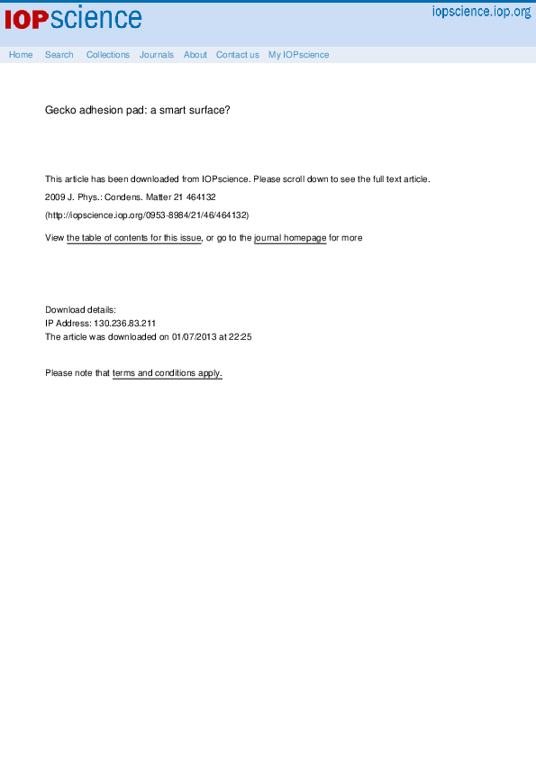 (PDF) Gecko adhesion pad: a smart surface?