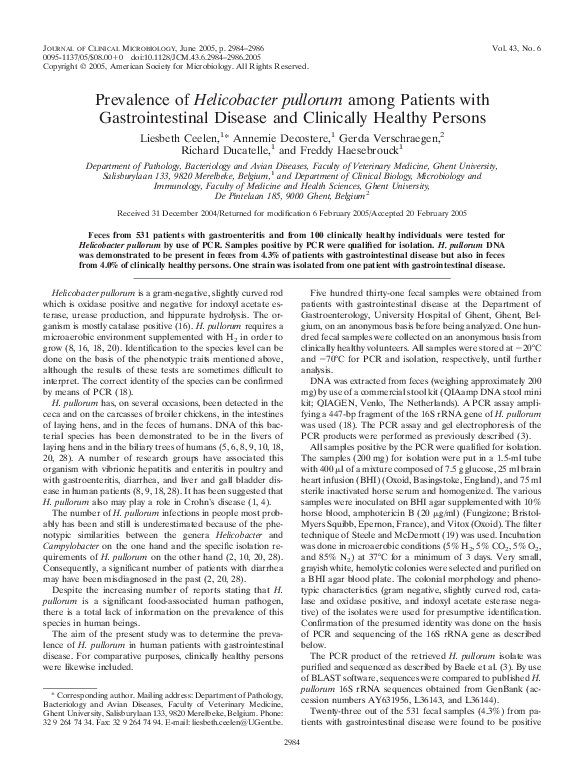 (PDF) Prevalence of Helicobacter pullorum among Patients with ...