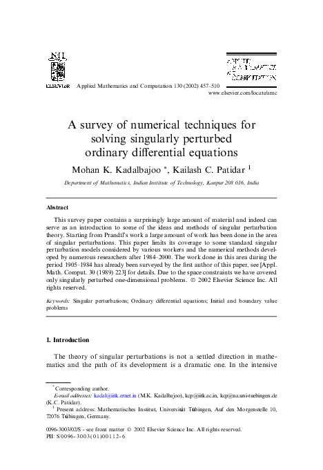 (PDF) A survey of numerical techniques for solving singularly perturbed ordinary differential ...