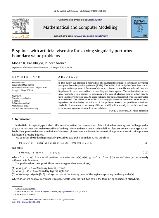 (PDF) B-splines with artificial viscosity for solving singularly perturbed boundary value problems