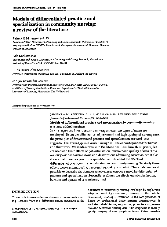 (PDF) Models of differentiated practice and specialization in community ...