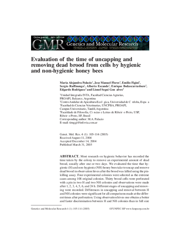 (PDF) Evaluation of the time of uncapping and removing dead brood from ...