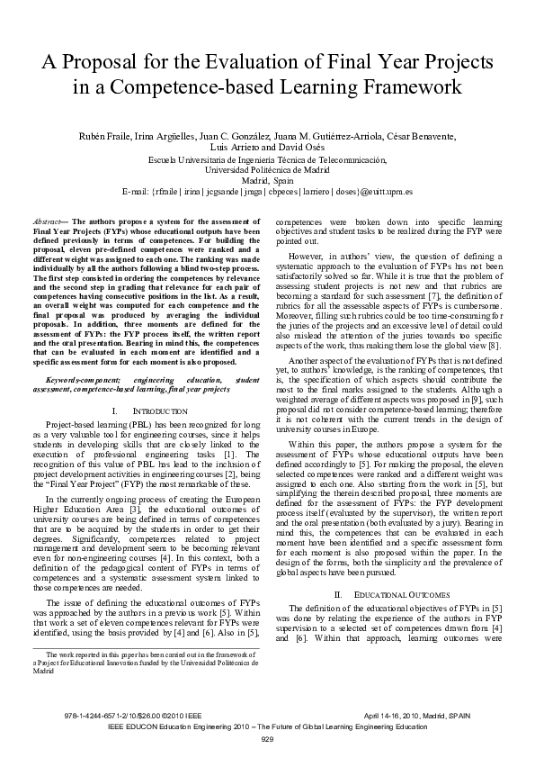 (PDF) A proposal for the evaluation of Final Year Projects in a ...