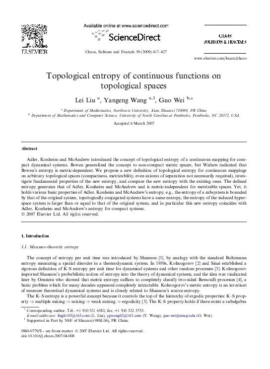 Pdf Topological Entropy Of Continuous Functions On Topological Spaces