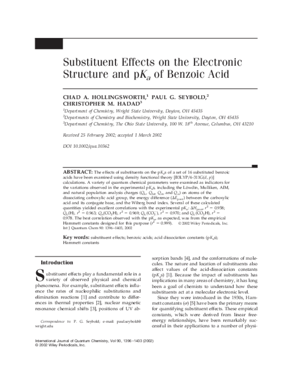 (PDF) Substituent effects on the electronic structure and pKa of benzoic acid
