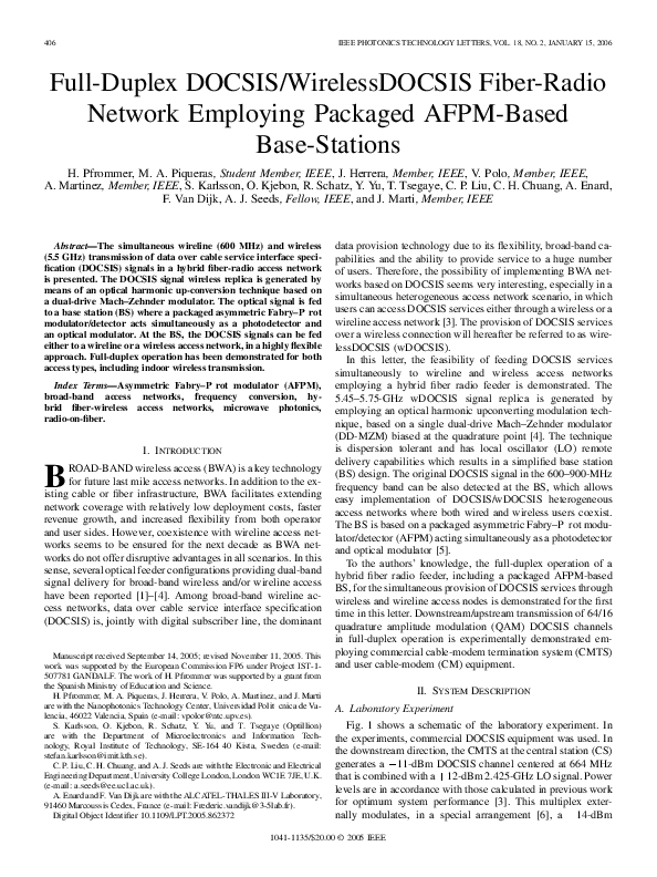 (PDF) Full-duplex DOCSIS/WirelessDOCSIS fiber-radio network employing ...