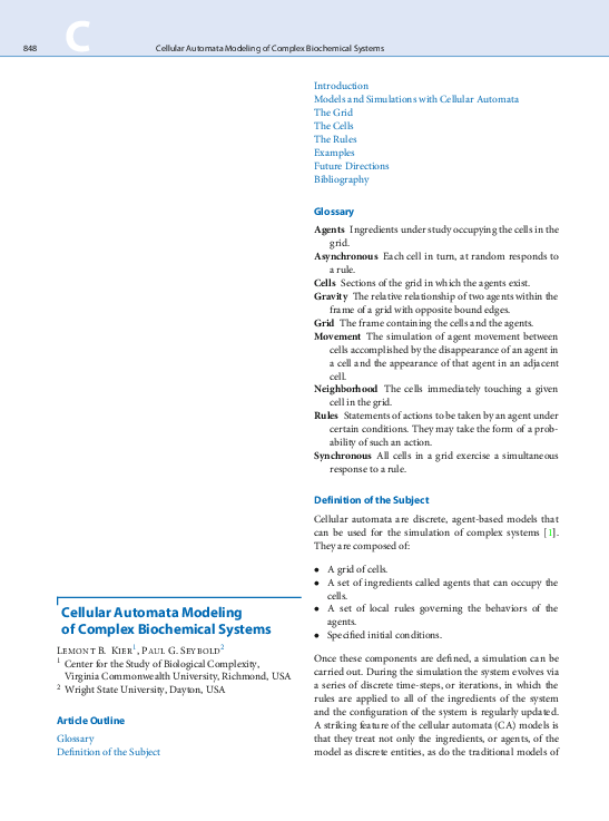 Pdf Cellular Automata Models Of Chemical Systems