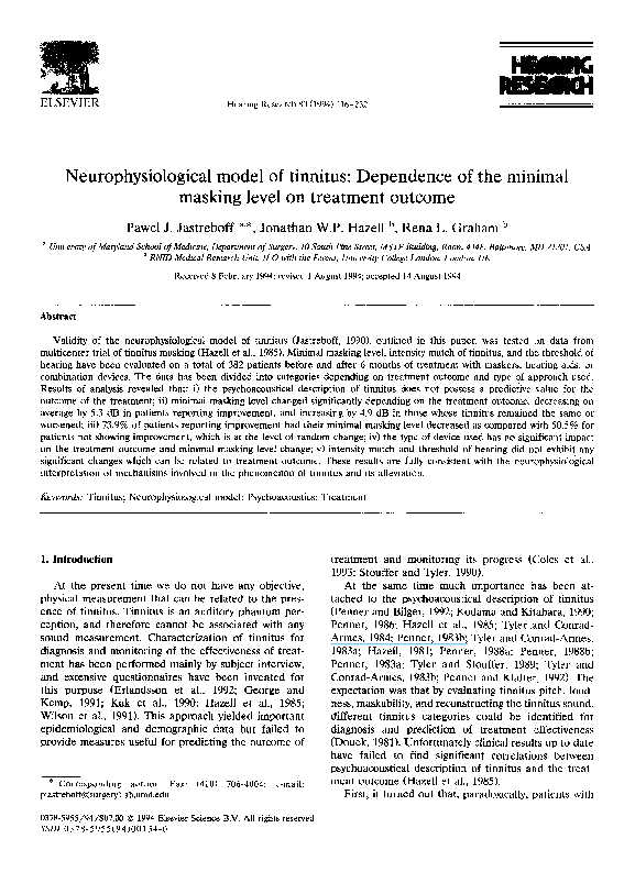 (PDF) Neurophysiological model of tinnitus: Dependence of the minimal ...