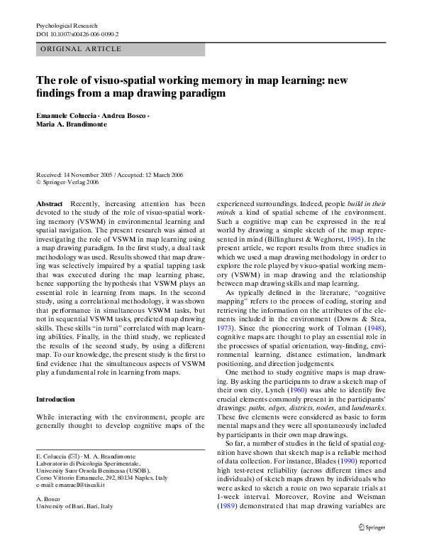 Pdf Visuo Spatial Working Memory And Map Learning
