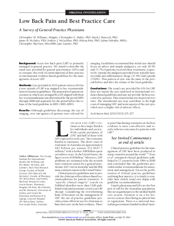 (PDF) Low Back Pain and Best Practice Care