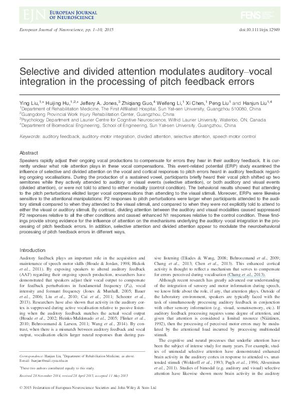 Pdf Selective And Divided Attention Modulates Auditory Vocal