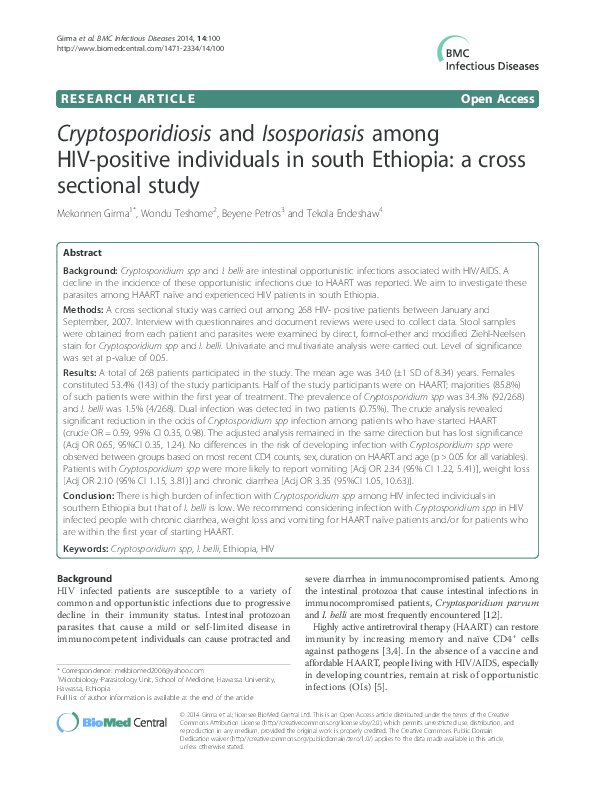 (PDF) Cryptosporidiosis and Isosporiasis among HIV-positive individuals ...