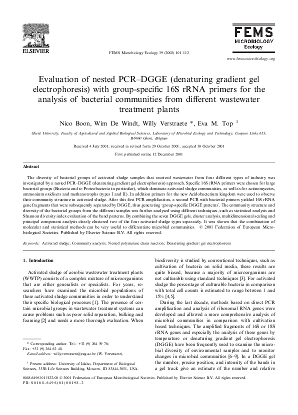 (PDF) Evaluation of nested PCR–DGGE (denaturing gradient gel ...