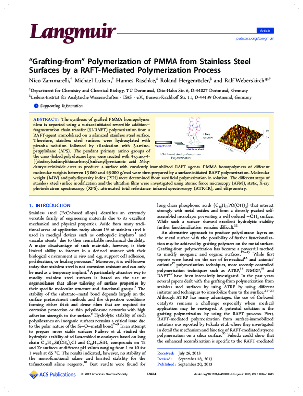 (PDF) “Grafting-from” Polymerization of PMMA from Stainless Steel ...