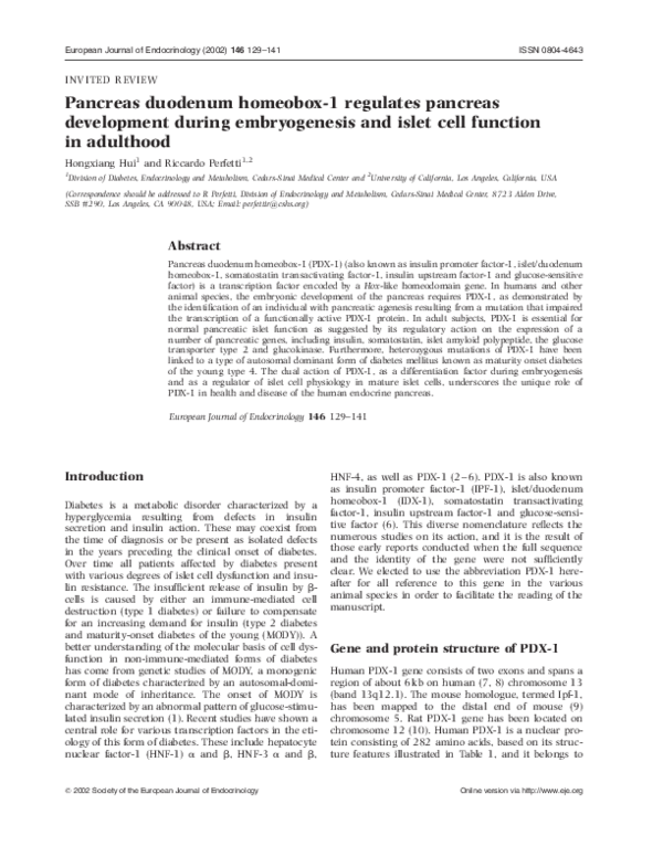 (PDF) Pancreas duodenum homeobox-1 regulates pancreas development ...